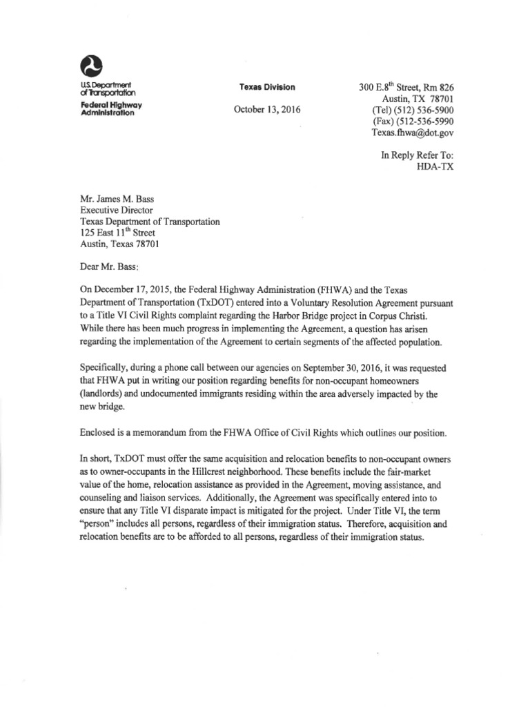 FHWA Position - 10-13-16.AAlonzi | PDF