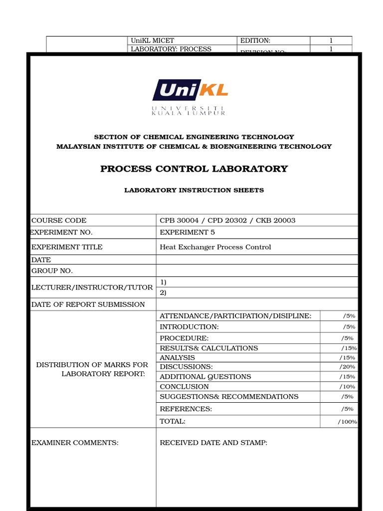 Experiment 5 - Heat Exchanger Process Control | PDF | Experiment | Valve