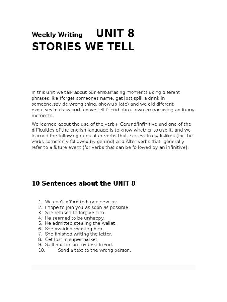 Weekly Writing Unit 8 Stories We Tell | PDF