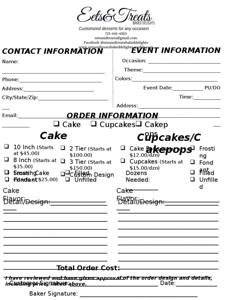Cake Pop Order Form Template | PDF | Career & Growth