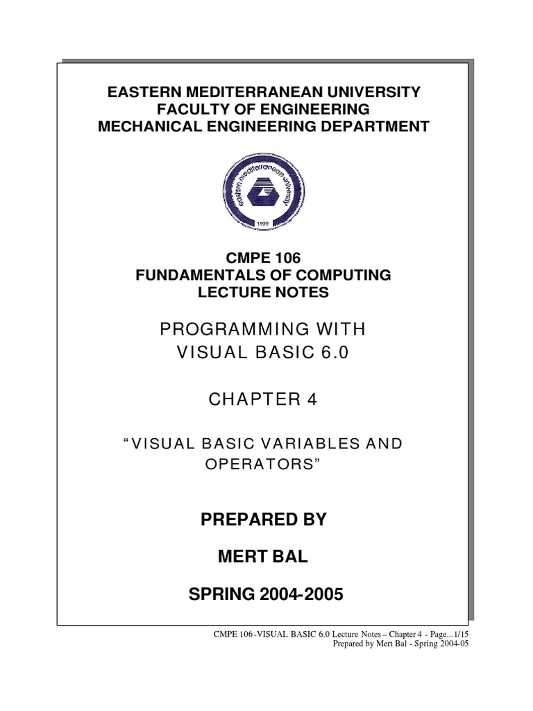 Programming With Visual Basic Chapter 4 Pdf Variable Computer Science Parameter
