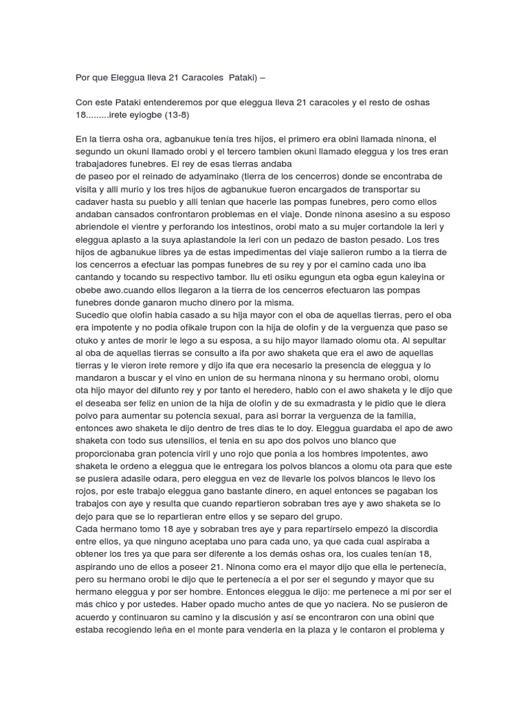 Por Que Eleggua Lleva 21 Caracoles Pataki Pdf Santeria Religión Y