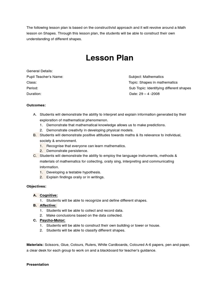 Constructivist Lesson Plan | PDF