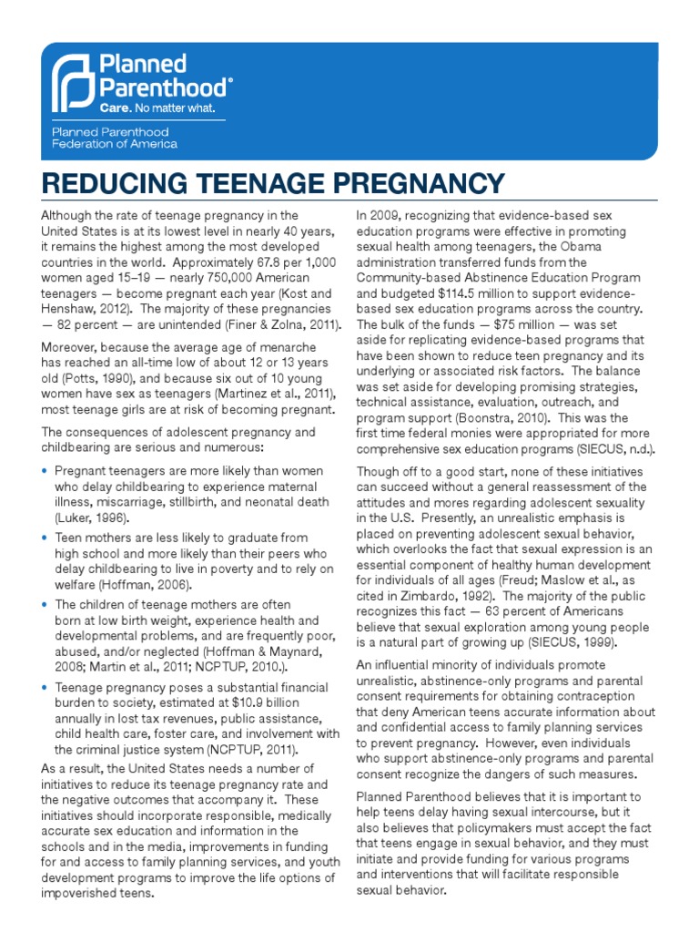 Reducing Teen Pregnancy PDF | PDF | Teenage Pregnancy | Sex Education