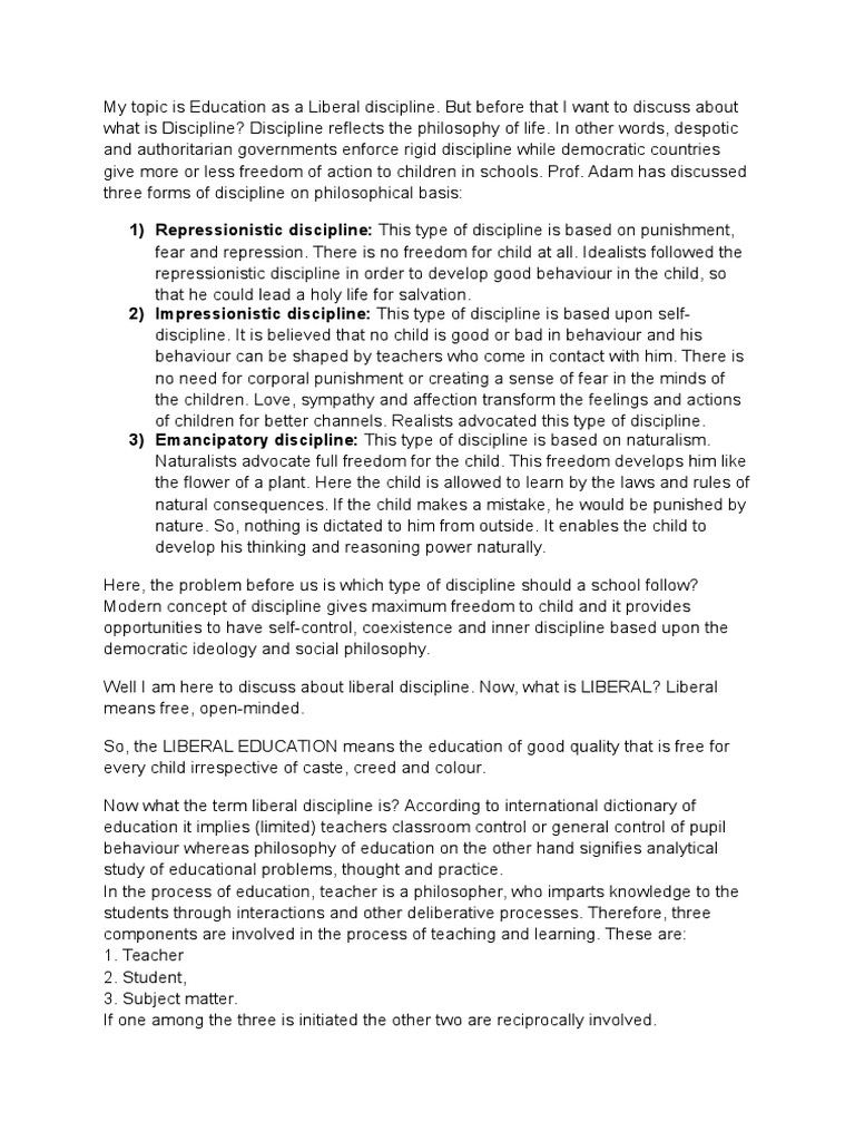 Understanding Liberal Discipline in Education | PDF | Philosophy Of ...