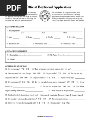 Boyfriend Application Printable