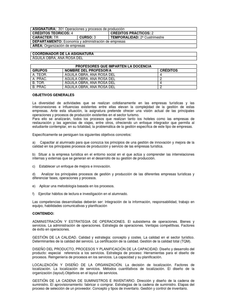 Programa Asignatura | PDF | Calidad (comercial) | Turismo