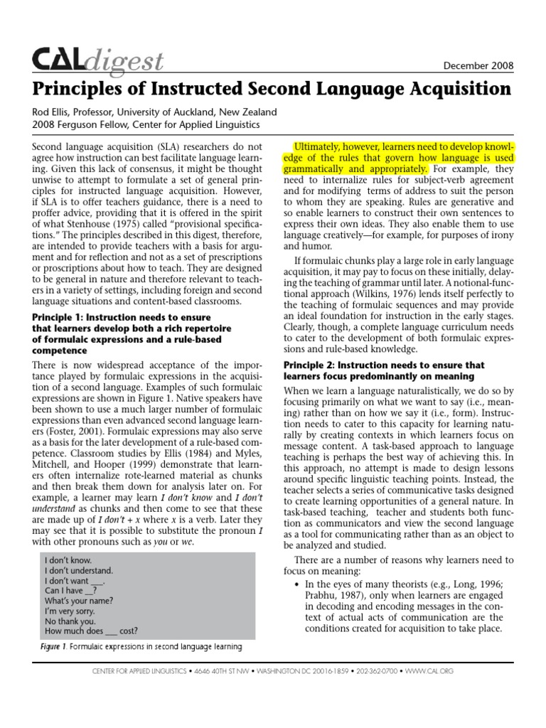 Principles of Instructed Second Language Acquisition | PDF | Second Language Acquisition ...