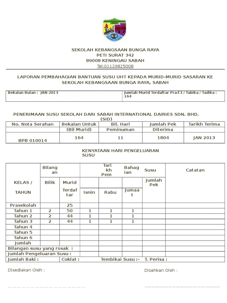 Borang Penerimaan Susu | PDF