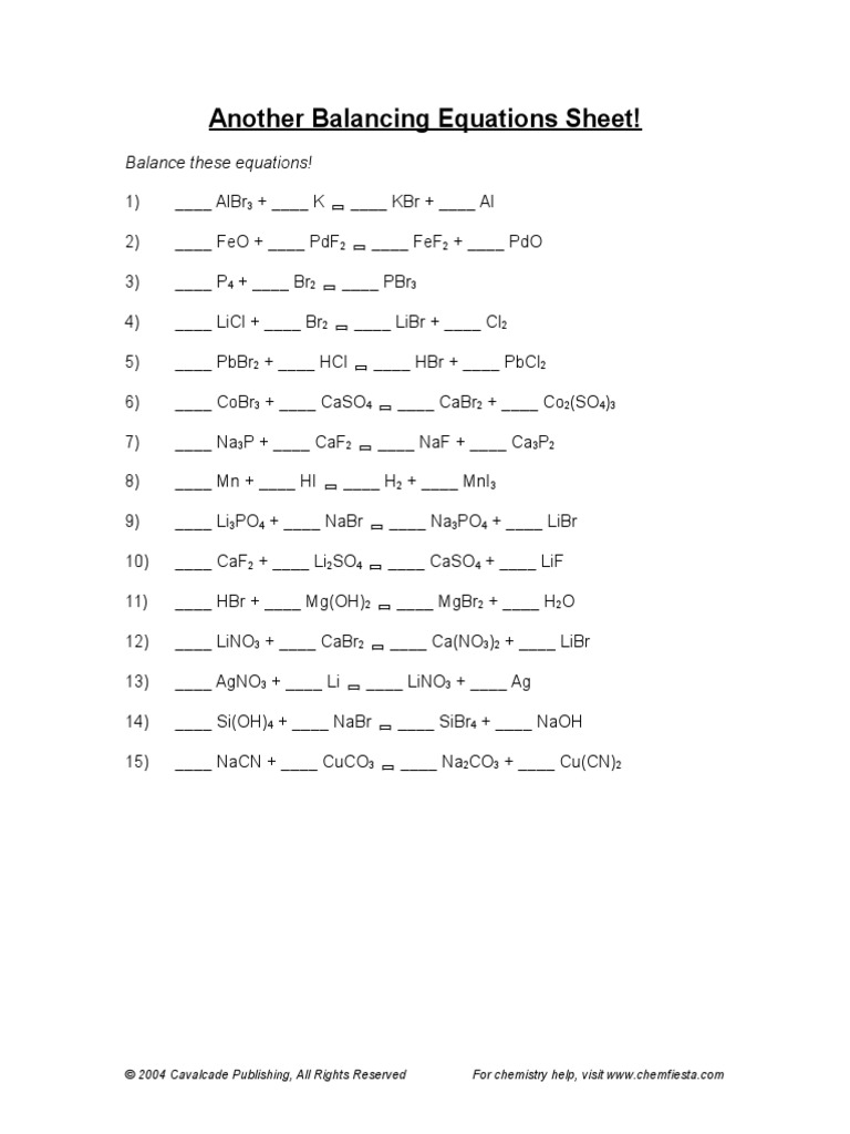 Year 11 Balancing Equations Worksheet | PDF