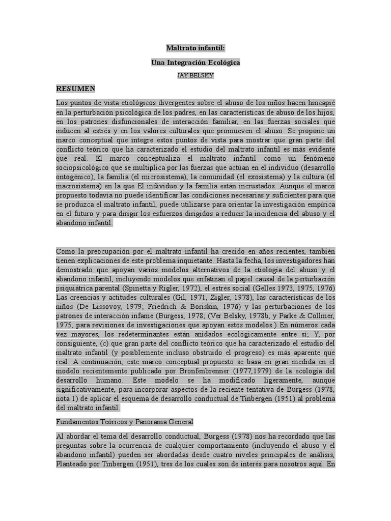 JAY BELSKY - Maltrato Infantil | PDF | Abuso infantil | Adultos