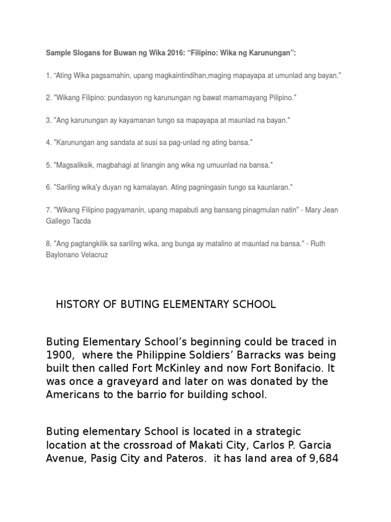 Sample Slogans For Buwan NG Wika 2016 | PDF | Wellness