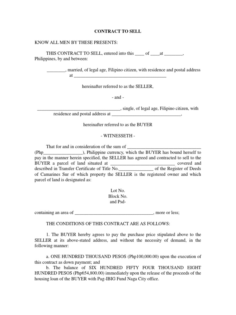 Contract To Sell SAMPLE | PDF