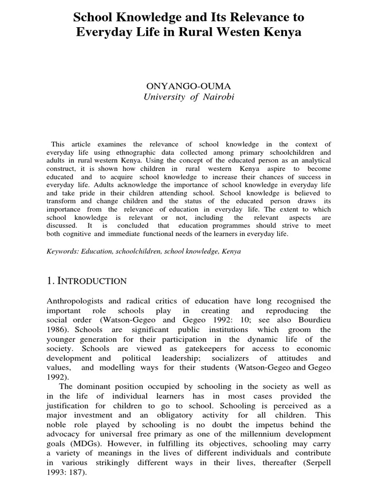 School Knowledge and Its Relevance To Everyday Life in Rural Westen ...
