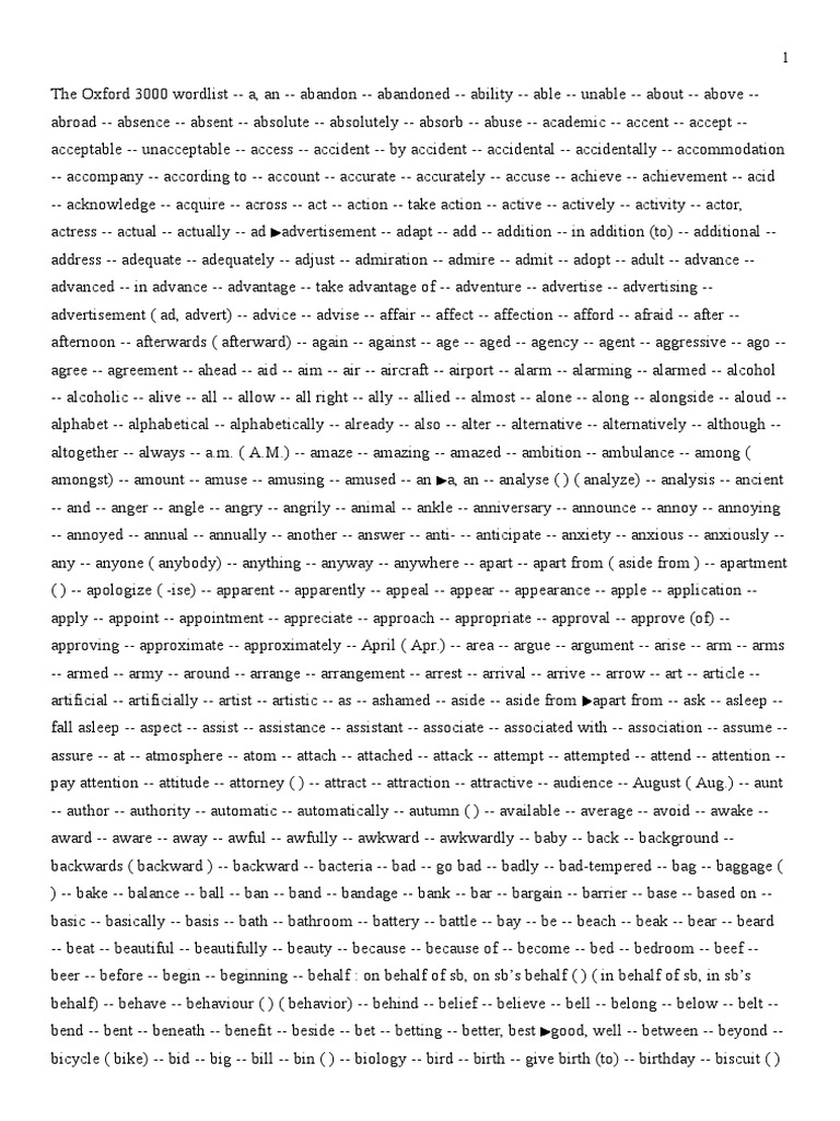Oxford 3000 Wordlist Overview | PDF | Kilogram | Litre