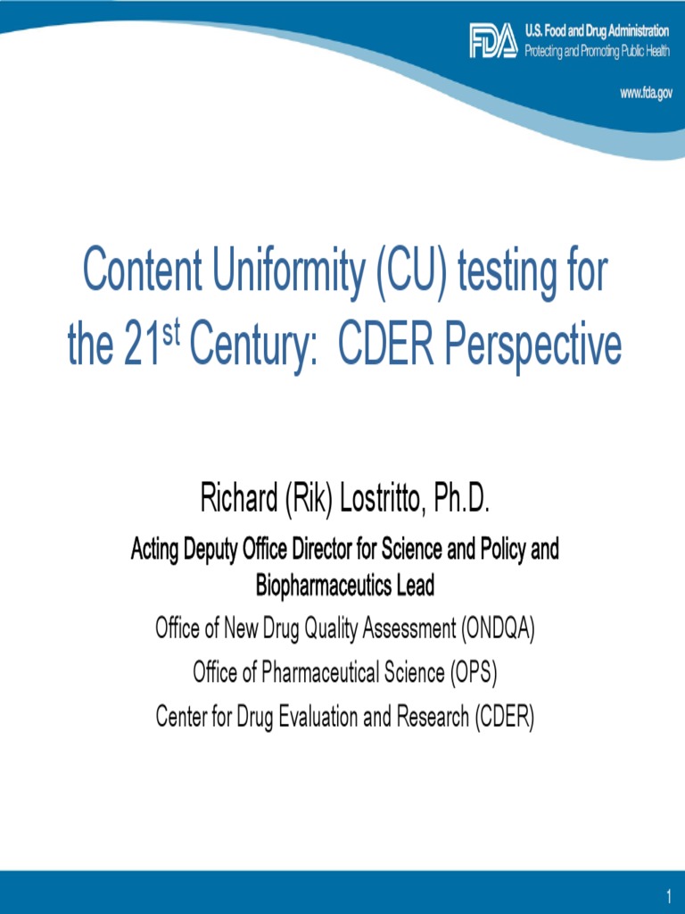 Content Uniformity Testing: CDER Insights | PDF | Engineering Tolerance ...