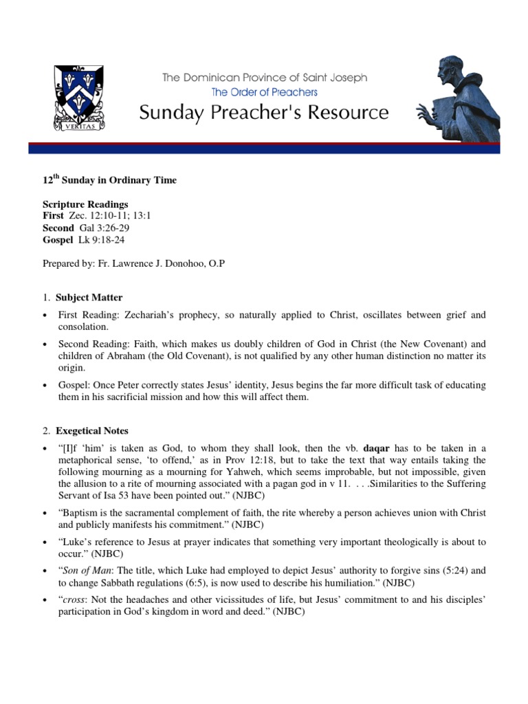 12th Sunday in Ordinary Time Reflections | PDF | Baptism | Eucharist