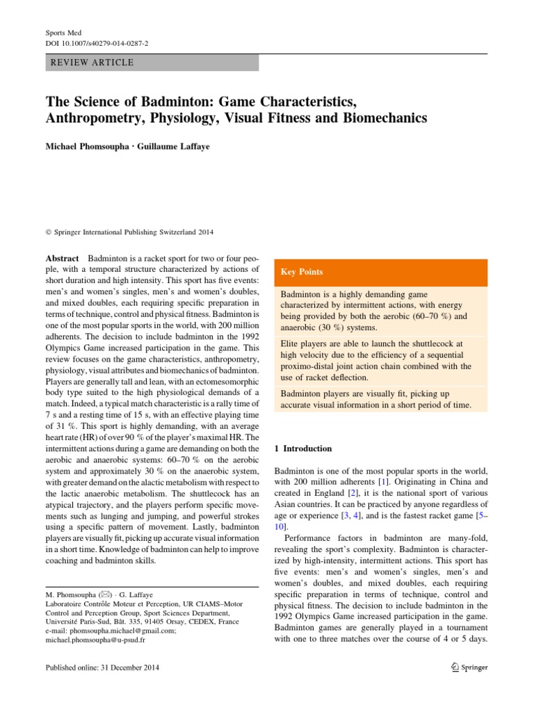 Badminton: Science, Physiology, and Skills | PDF | Aerobic Exercise ...