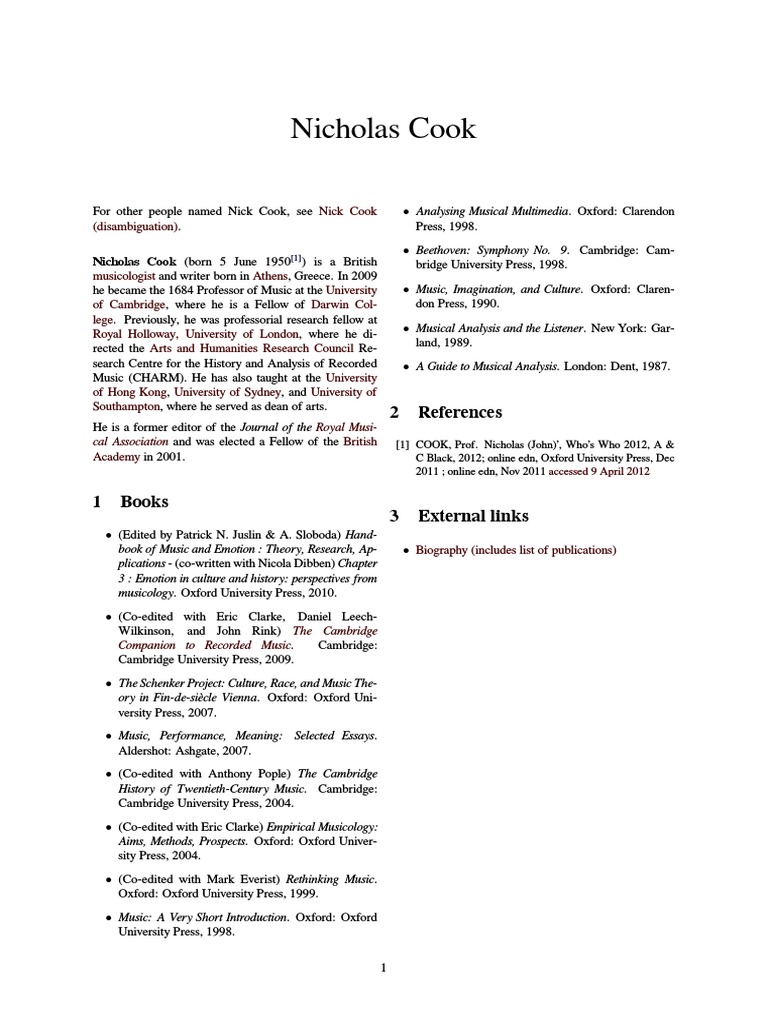 Nicholas Cook | PDF | Musicology | Academia