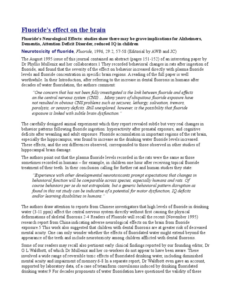 Fluoride's Effect On The Brain | PDF | Hippocampus | Amyloid Beta