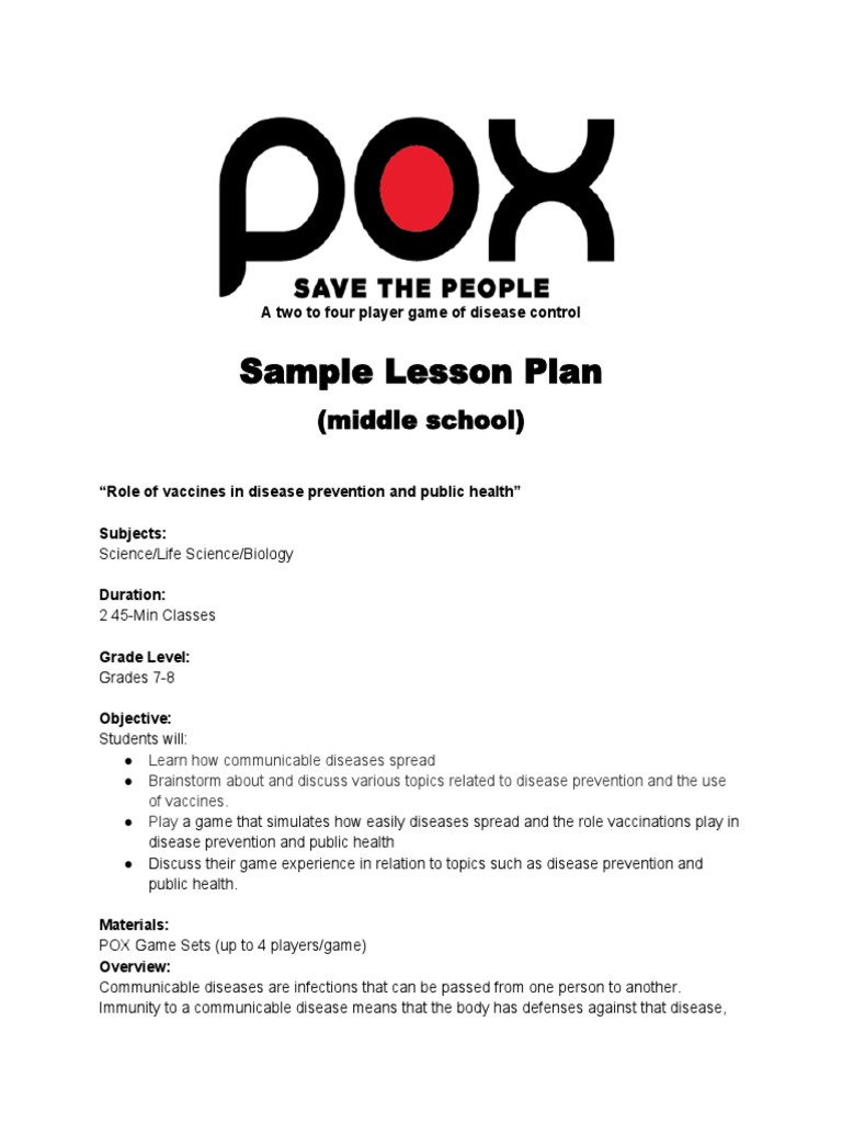 Sample Lesson Plan: (Middle School) | PDF | Vaccines | Infection