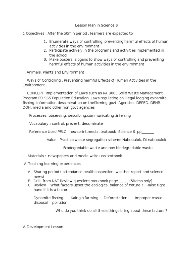 Lesson Plan in Science 6 | PDF | Natural Environment | Ecology