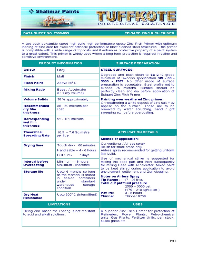Epigard Zinc Rich Primer PDF | PDF | Paint | Manmade Materials
