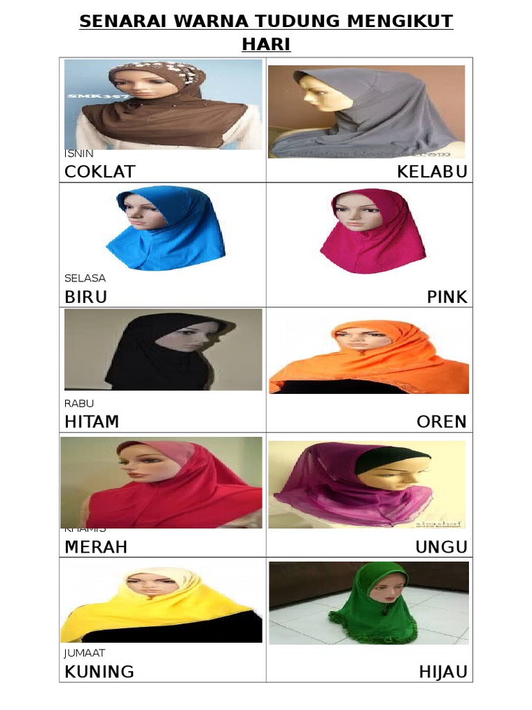 Senarai Warna Tudung Mengikut Hari | PDF