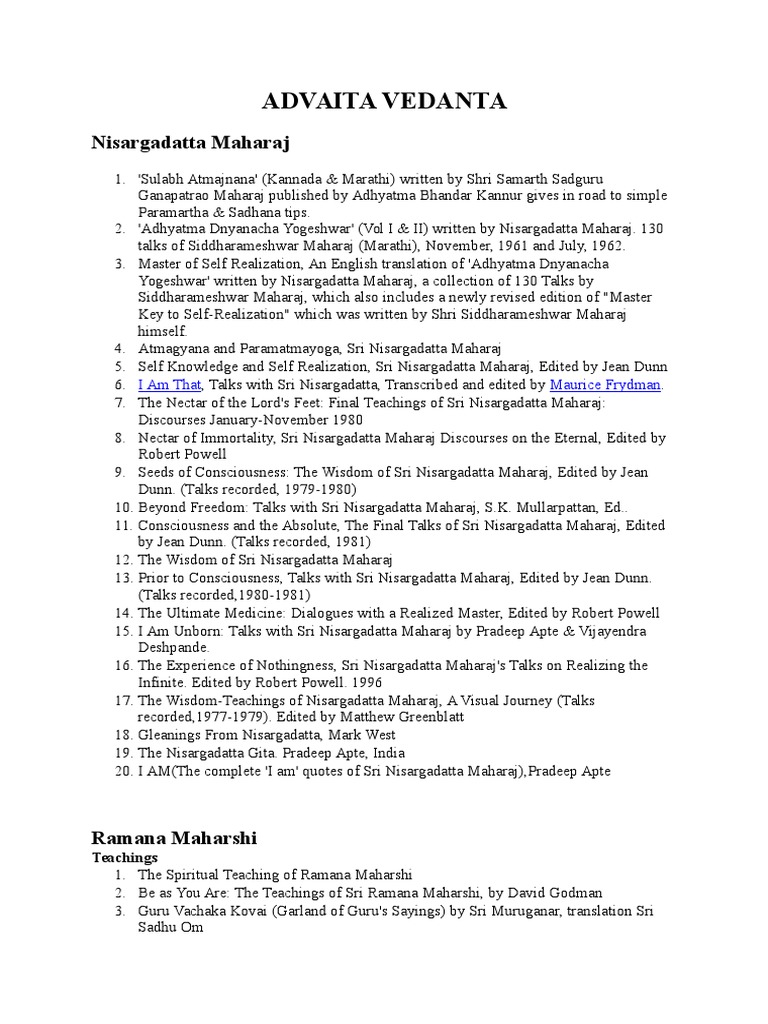 Importnt Books On Advaita Vedanta | PDF | Ramana Maharshi | Ancient ...