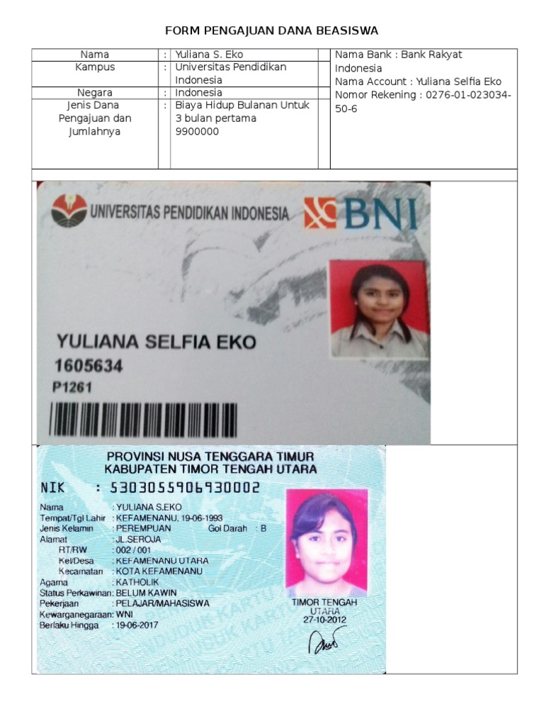 Form Pengajuan Dana Beasiswa | PDF