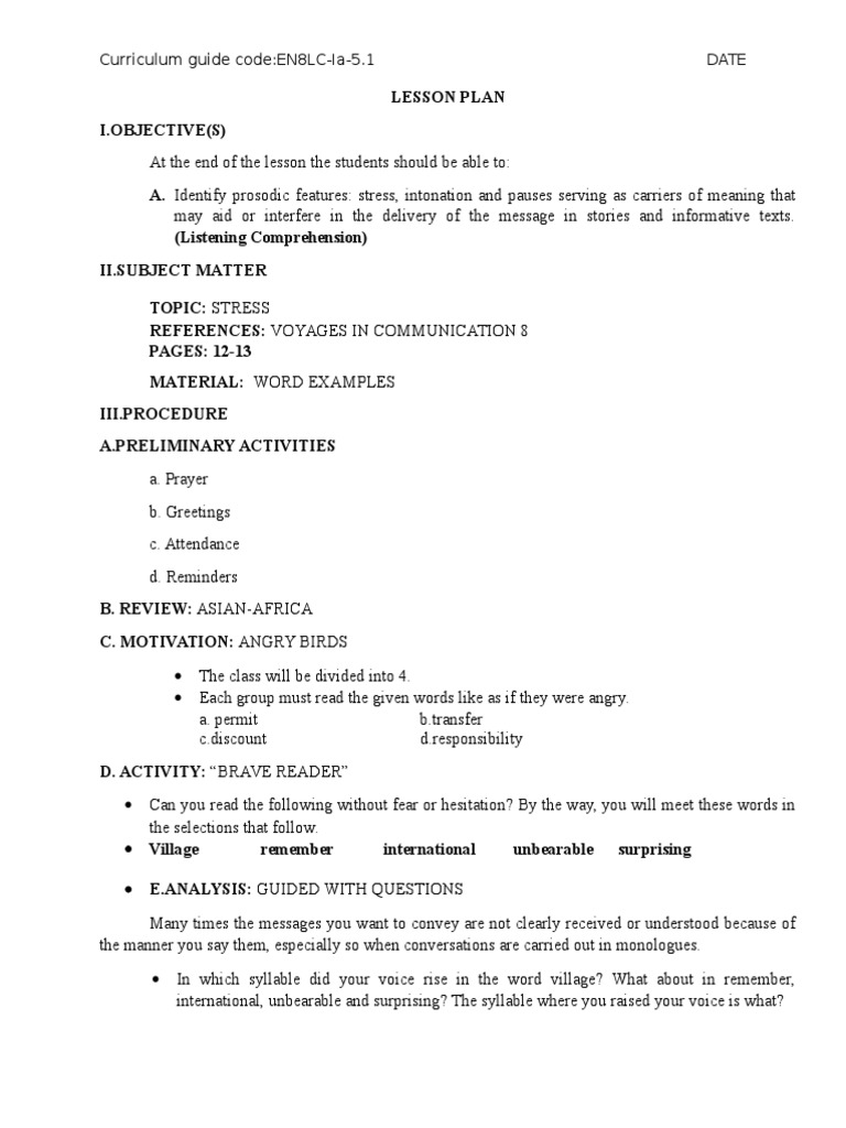 Lesson Plan Stress | PDF