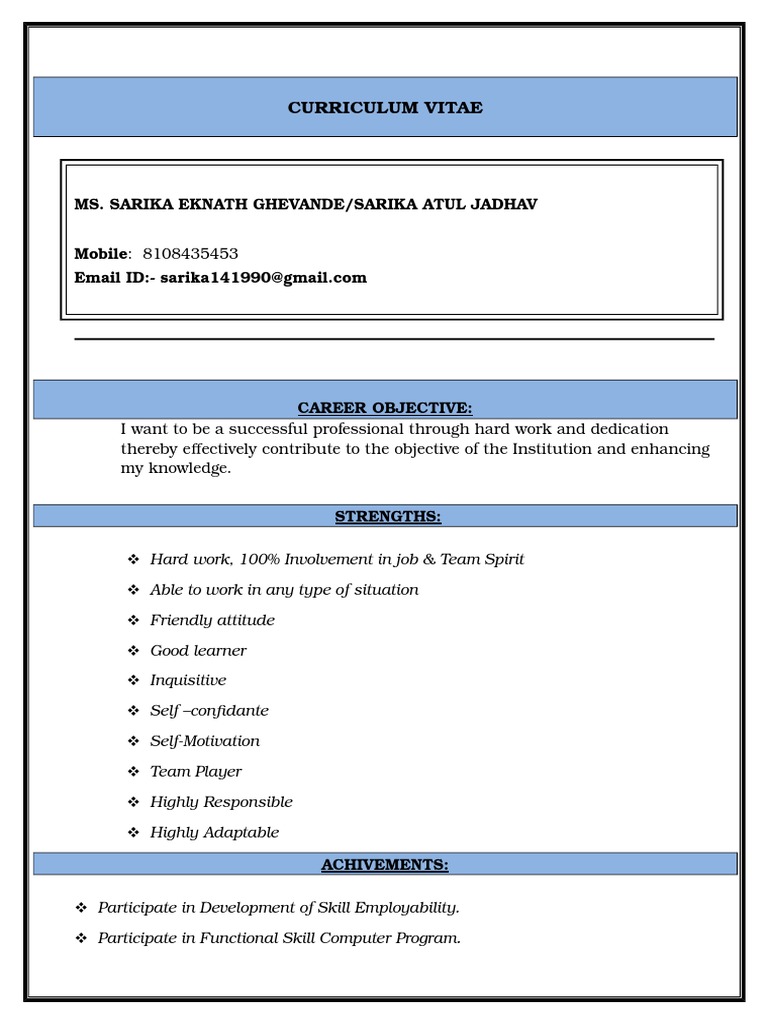 Sarika CV | PDF