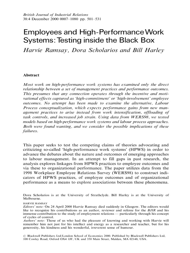 Ramsay Et Al (2000) High Performance Work Systems | PDF | Prediction | Regression Analysis