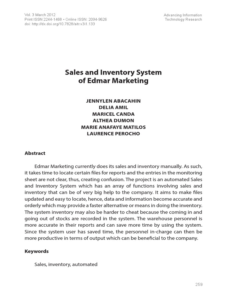 Sales and Inventory System of Edmar Marketing | PDF | User (Computing) | Databases