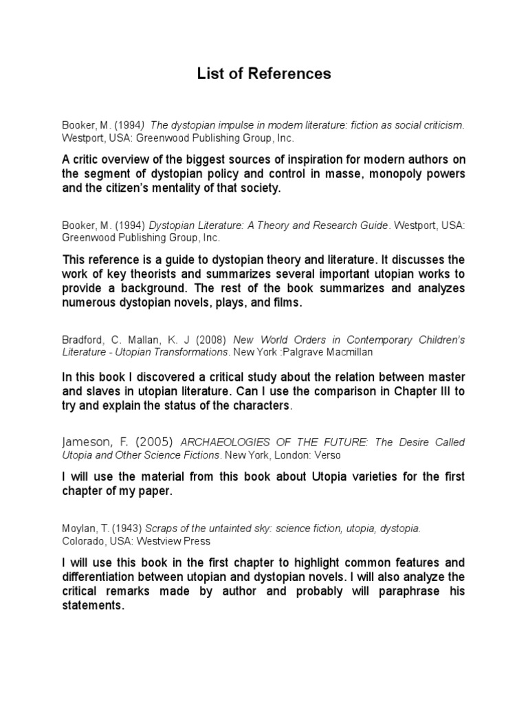 List of References | PDF | Dystopia | Utopian And Dystopian Fiction