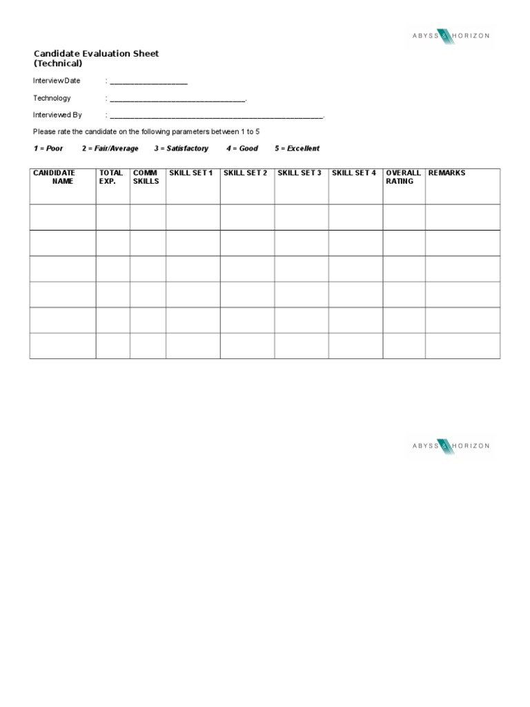 Technical Candidate Evaluation Sheet | PDF