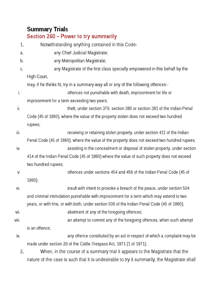 Summary Trials: Section 260 - Power To Try Summarily | PDF