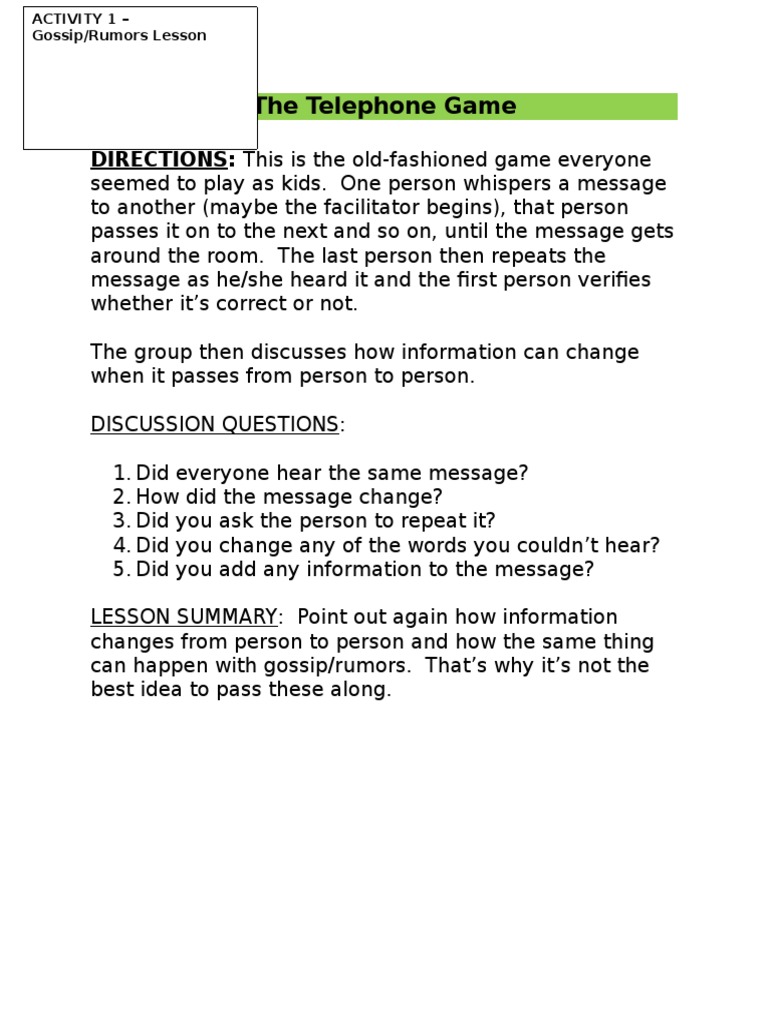 Activity 1 The Telephone Game | PDF