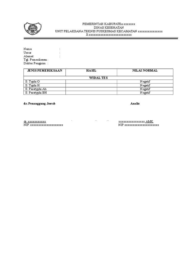 Hasil Tes Widal dan Interpretasinya | PDF