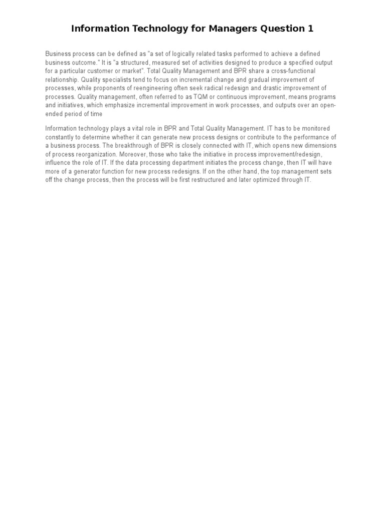 Information Technology For Managers 1 | PDF | Business Process ...