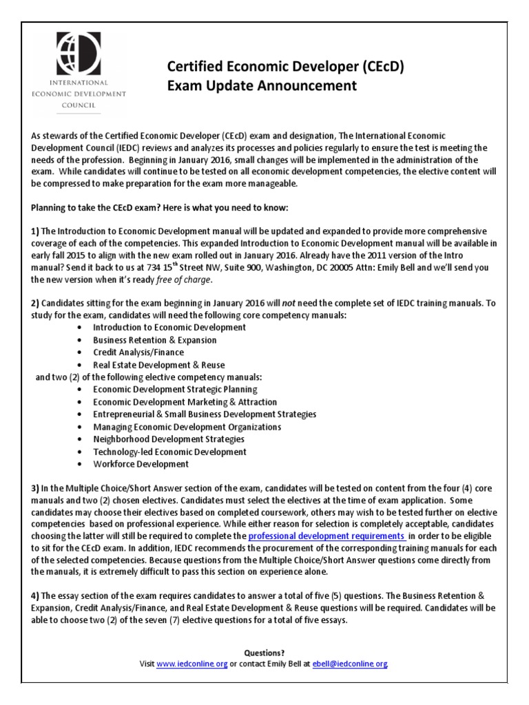 CEcD Exam Update | Economic Development | Economics