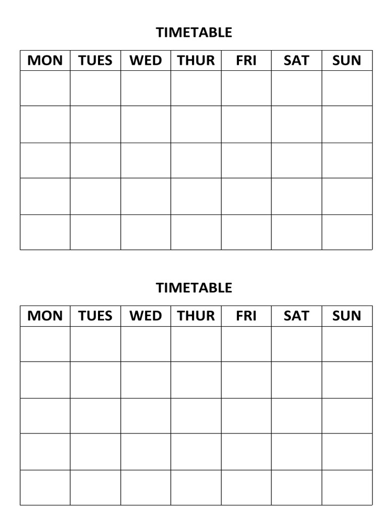 Timetable Mon Tues Wed Thur FRI SAT SUN | PDF