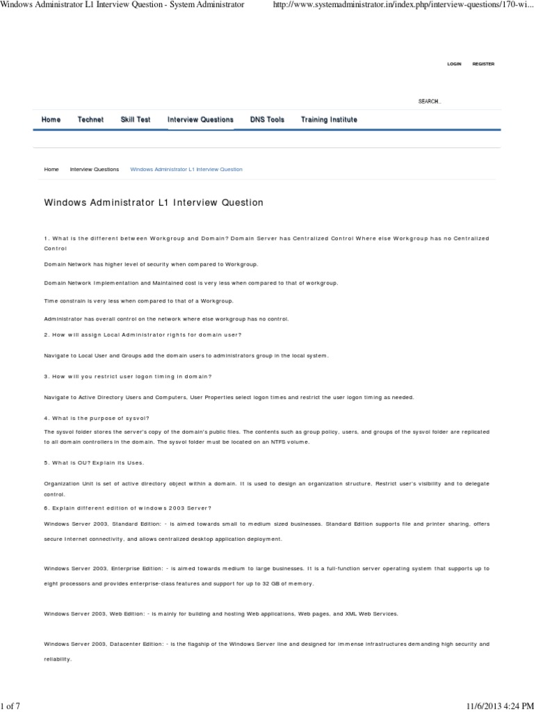 Windows Administrator L1 Interview Question - System Administrator ...