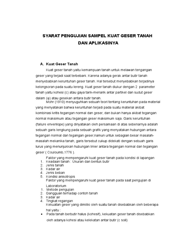 Syarat Pengujian Sampel Kuat Geser Tanah | PDF | Metode & Bahan Ajar | Hukum