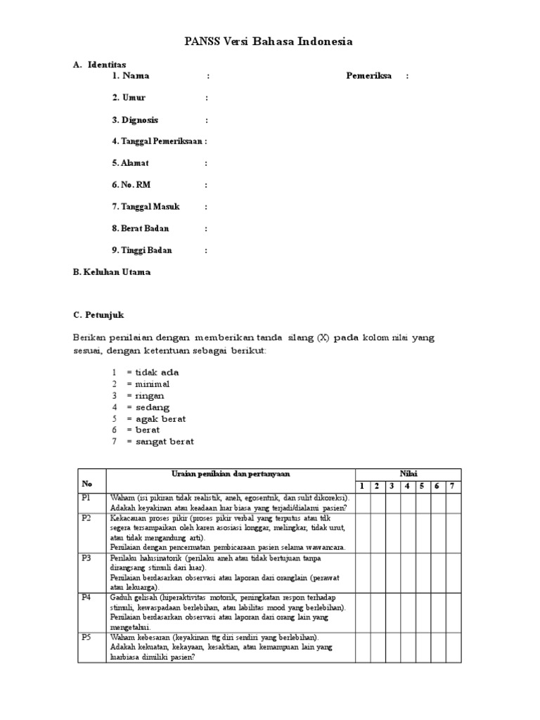 PANSS Score Indonesia | PDF | Pengembangan Diri