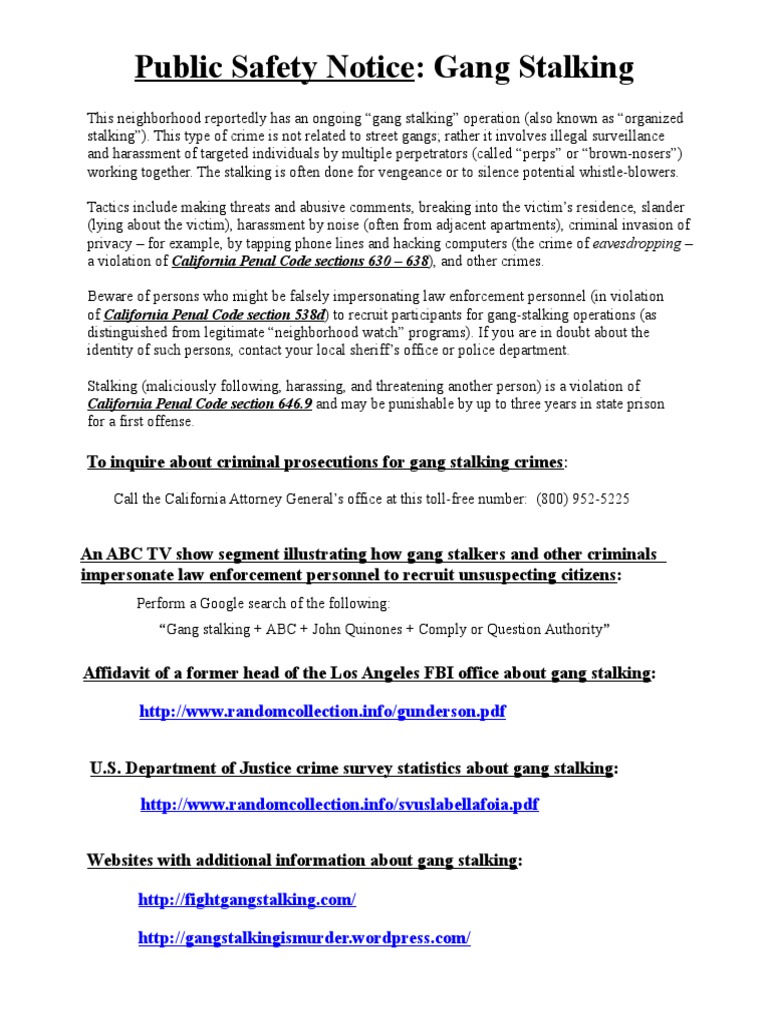 Gang Stalking Flyer PDF | PDF
