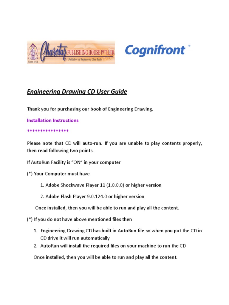 Engineering Drawing CD User Guide: Installation Instructions | PDF