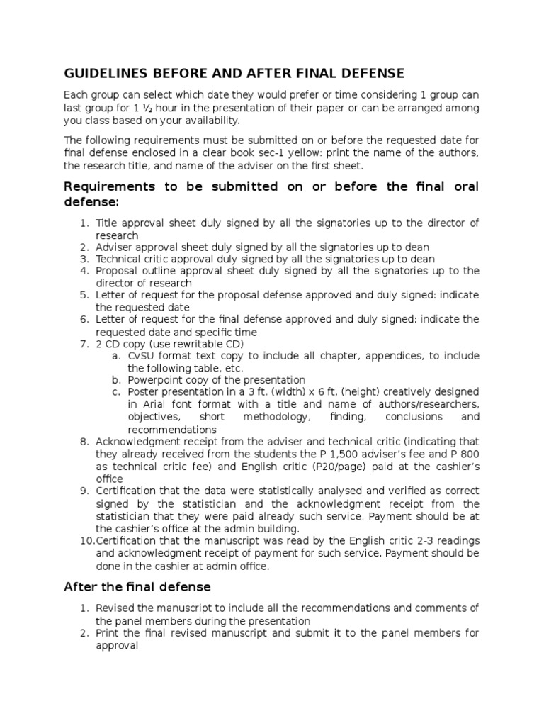 Guidelines For Final Defense | PDF | Business