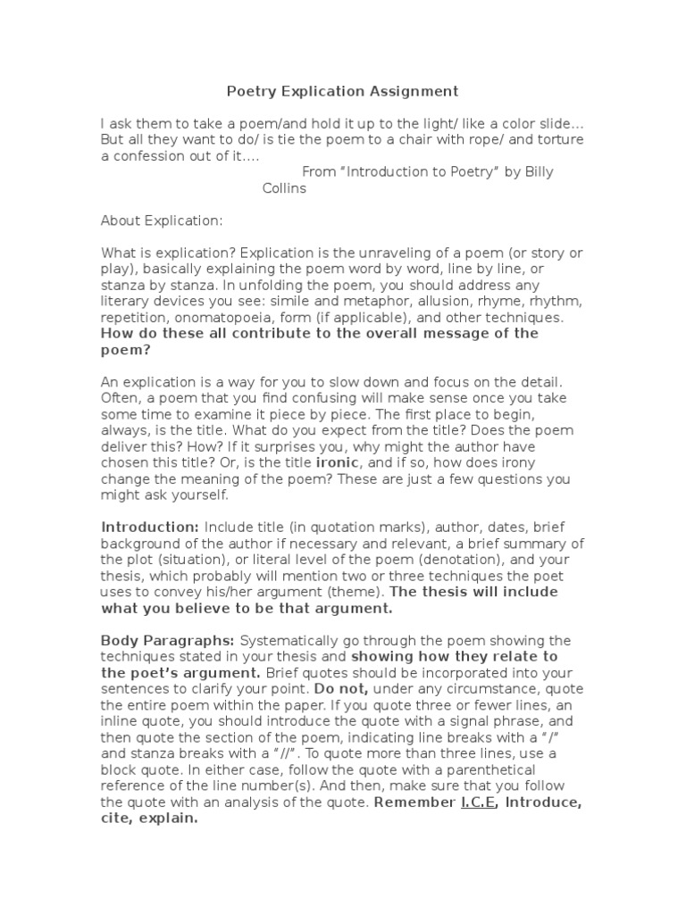 Poetry Explication Guidelines | PDF