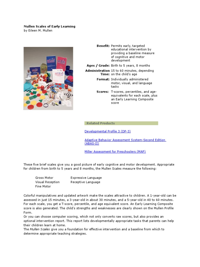 Mullen Scales of Early Learning Overview | PDF | Preschool ...